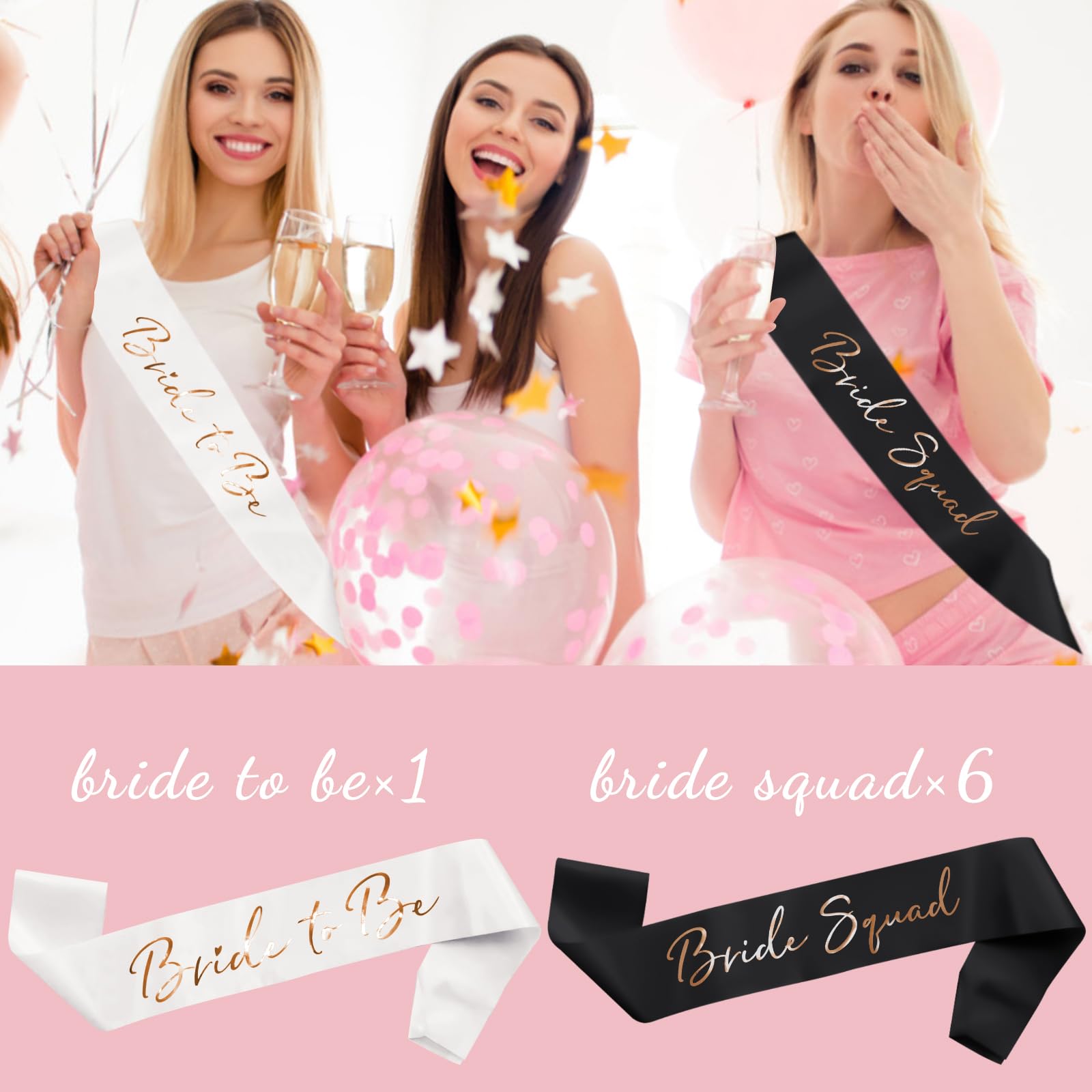 7-Pack Bride Sash Set - Bride to Be Bridesmaids Bachelorette Party Sash Accessories Bridal Shower Decorations Bachelorette Outfit for Bride(White and Black)