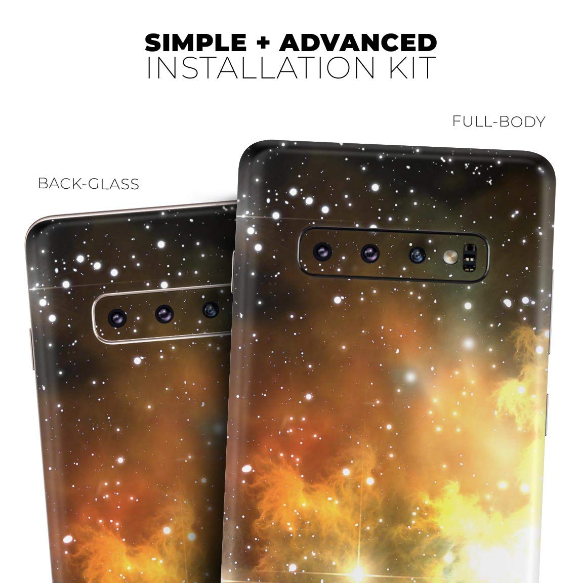 DesignSkinz Glowing Gold & Black Nebula Protective Vinyl Decal Wrap Skin Cover Compatible with The Samsung Galaxy S20 (Screen Trim & Back Glass Skin)
