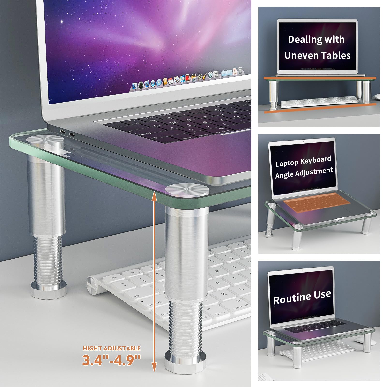 Clear Computer Monitor Stand Riser with Height Adjustable Multi Media Desktop Stand for Flat Screen LCD LED, Laptop/Notebook/Xbox One,HD01T-002