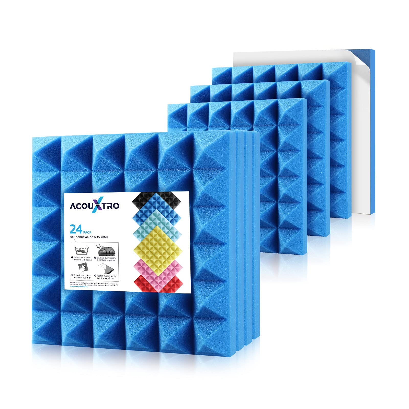 24 Pack FAST Expanding SELF-ADHESIVE Sound Proof Foam Panels, 2"x12"x12" Acoustic Panels,Soundproof Wall Panels Sound Proofing Padding for Wall, Noise Blocker, Sound Absorbing Panel Tiles Pink
