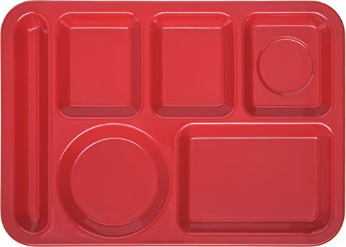 Carlisle FoodService Products Left-Hand Heavyweight 6-Compartment Melamine Tray 10" x 14" - Red