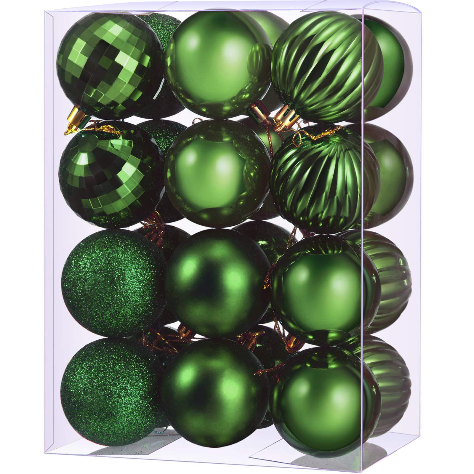 24 Pieces Christmas Ball Ornaments Christmas Tree Decorations Tree Balls for Tree Ornaments Holiday Wedding Party Decoration Hooks 2.36 Inch, 6 Styles (Champagne Gold)