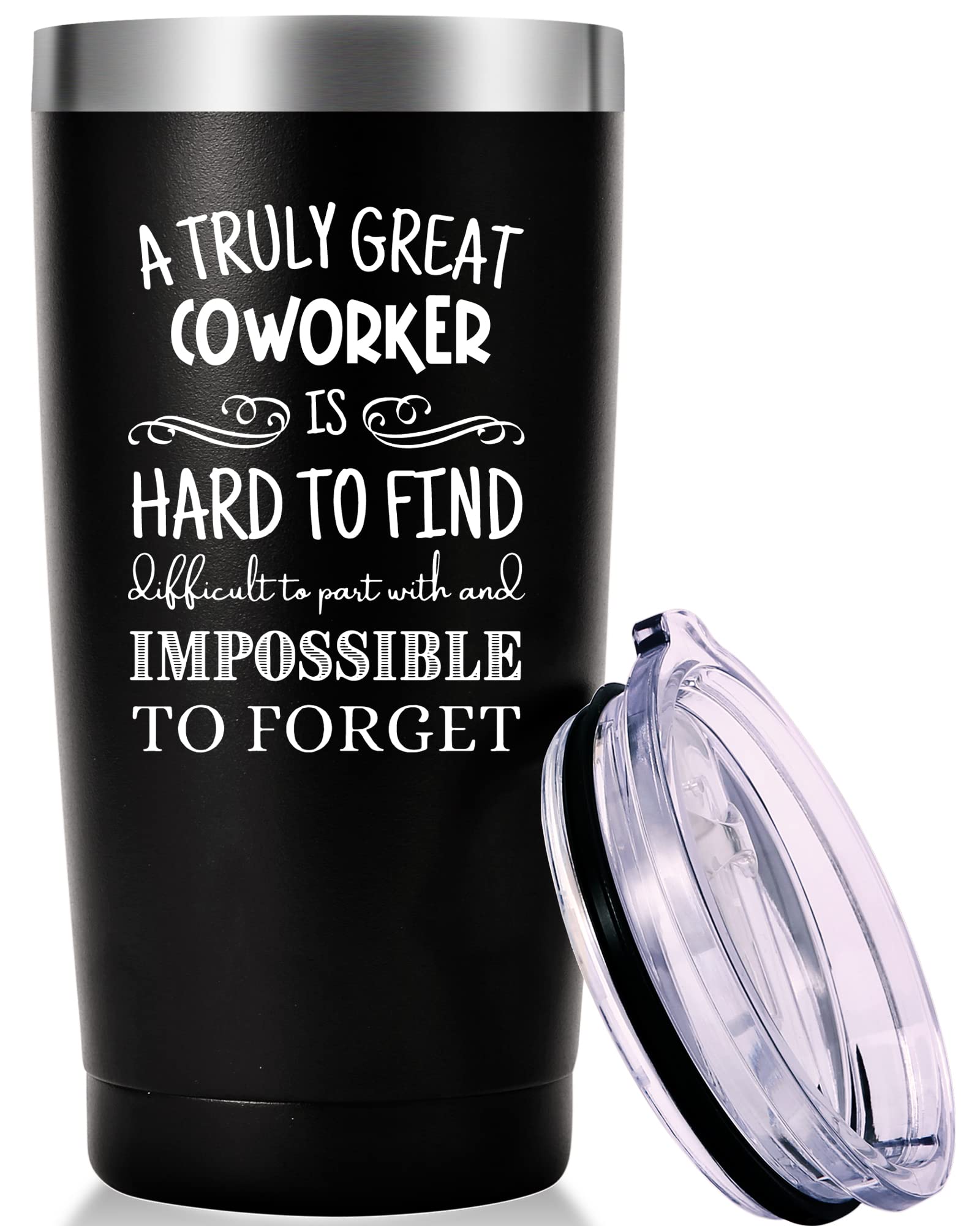 A Truly Great Coworker is Hard To Find Travel Mug Tumbler.Coworker,Work,Office Gifts for Men Women Friend. Appreciation,Going Away,Farewell,Leaving Cup for Coworker Colleague Boss.(20oz Black)