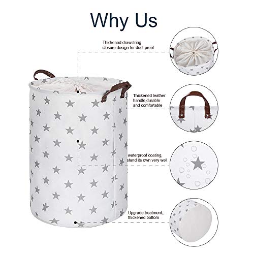 FRIENDIY Large Laundry Hampers (9 Colors), Removable Laundry Basket, foldable fabric laundry basket, drawstring waterproof round cotton linen storage basket. (Grey Star, Thickened 19"/Large)
