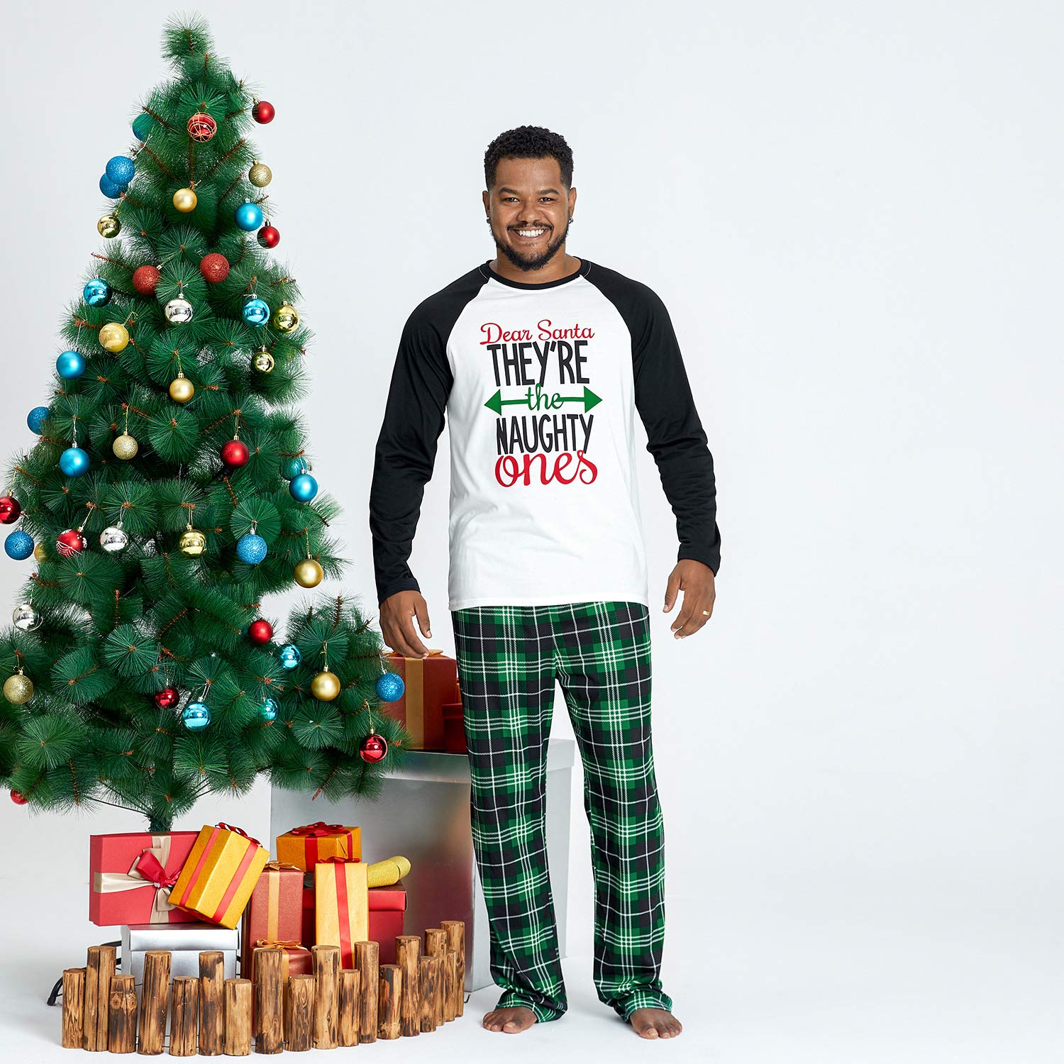 IFFEI Matching Family Pajamas Sets Christmas PJ's Letter Print Top and Plaid Bottom Sleepwear Jammies with Pockets Men: XL