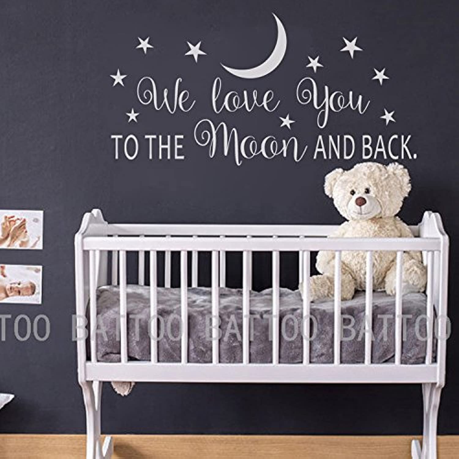 BATTOO We Love You to The Moon and Back Wall Decal - Nursery Wall Decal - Moon and Stars Nursery Decals - Children Wall Decor - Wall Decals Nursery(White, 30" WX15 H)