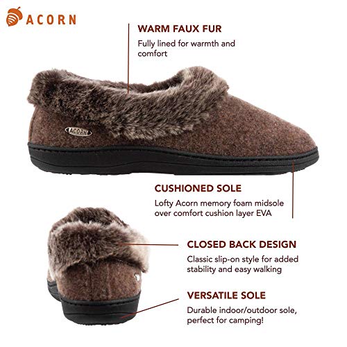 Acorn Womens Faux Chinchilla Collar Slipper, Navy Blue, 44052