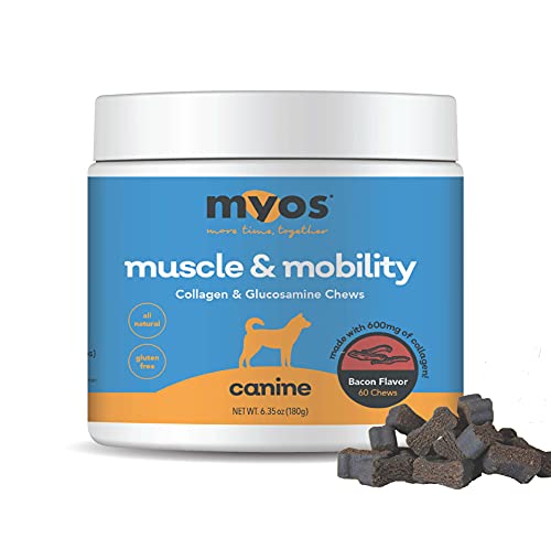 MYOS Canine Muscle & Mobility Chews – Natural Collagen & Glucosamine for Dogs - Bacon Flavor Joint Supplement for Muscle, Bone & Joint Support, 60 Count