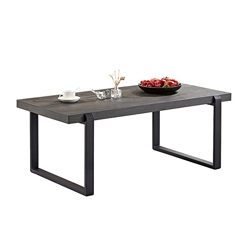 EXCEFUR Coffee Table, Rustic Wood and Metal Center Table, Modern Cocktail Table for Living Room, Grey