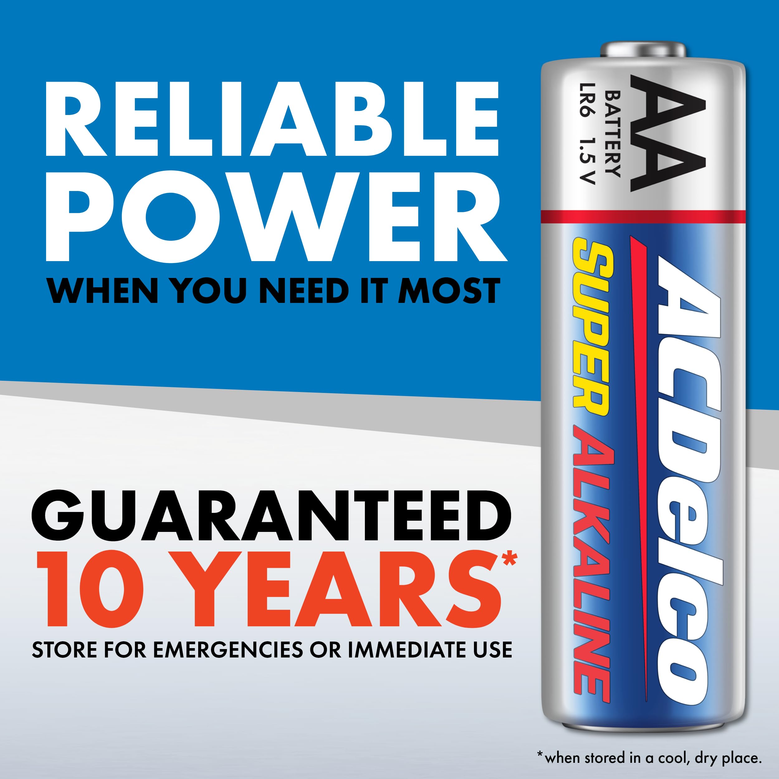 ACDelco 40-Count Double AA Batteries, Maximum Power Super Alkaline Battery, 10-Year Shelf Life, Reclosable Packaging