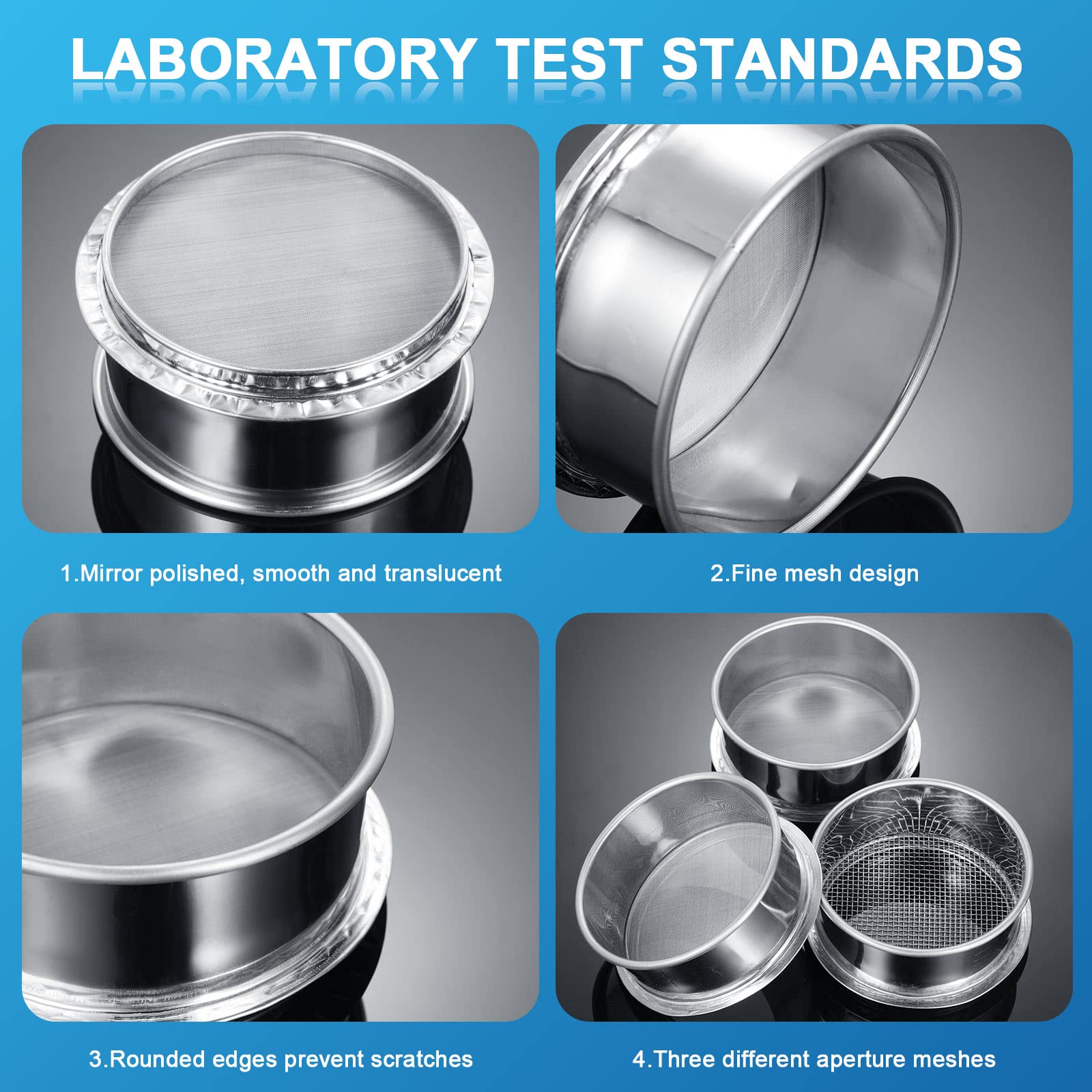 3 Pcs 304 Stainless Lab Sieves, 200 Mesh (0.074 Mm), 80 Mesh (0.18 Mm), 10 Mesh (2 Mm) Aperture Test Sieve, 4 Inch Diameter Economy Test Sieve with Labels for Industrial Laboratory