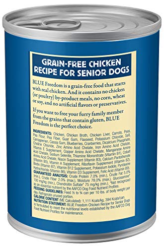 Blue Buffalo Freedom Grain Free Natural Senior Wet Dog Food, Chicken 12.5oz cans (Pack of 12)