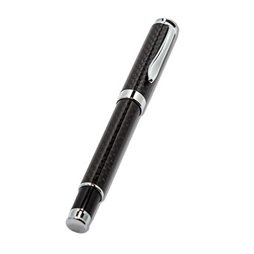 Executive Pen by Safedome - Elegant Roller Ball Pen with Carbon Fiber Barrel and Stainless Steel Accents, Refillable Pen, Professional and Fancy Luxury Pens for Journaling - Black and Silver