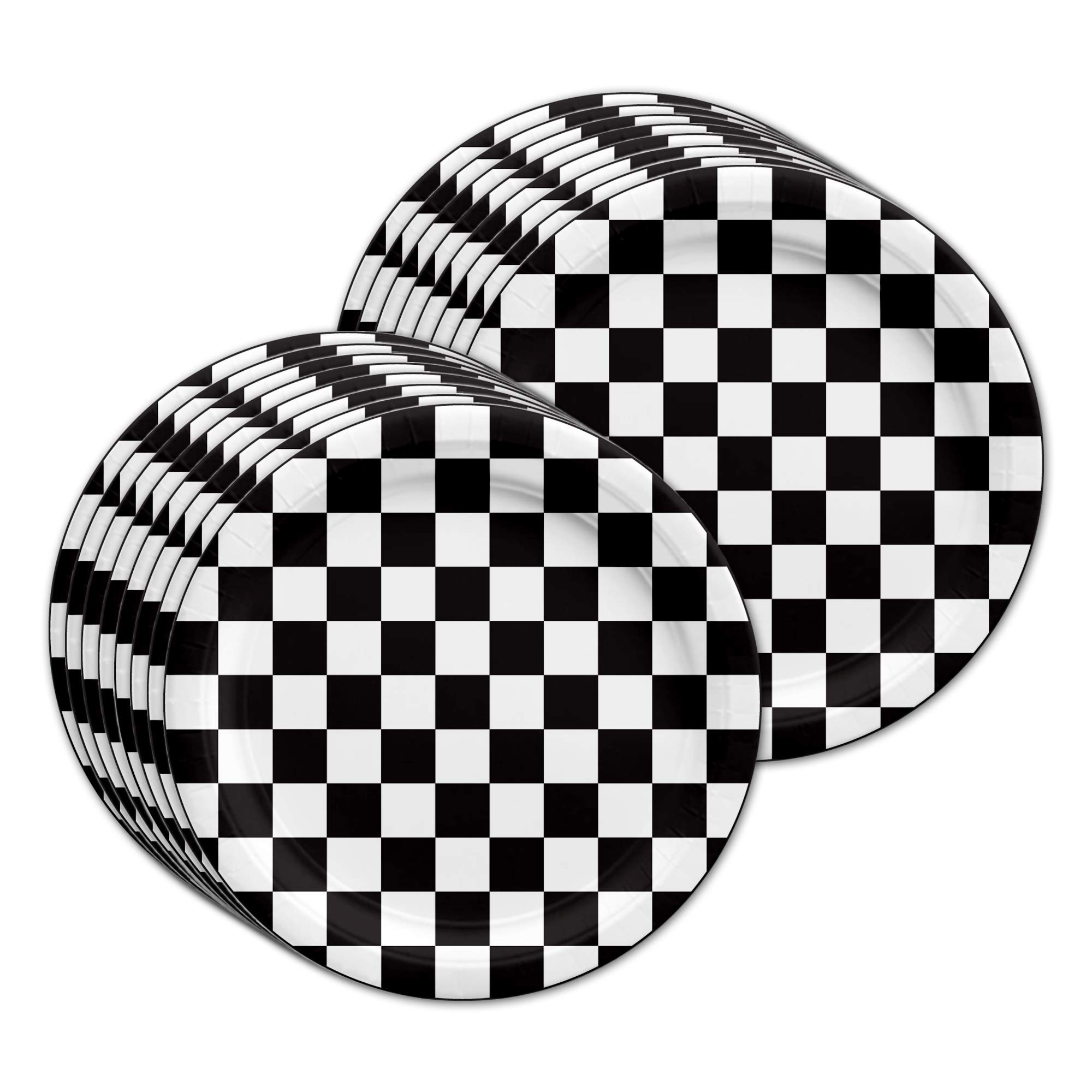 Checkered Flag Party Supplies - Black and White Checkered Party Supplies - Race Car Theme Party | Tableware Set Includes Plates Napkins and Cups | Kit for 16