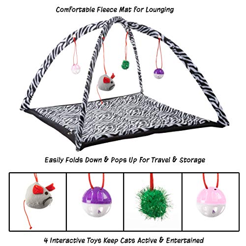 Cat Activity Center- Interactive Play Area Station for Cats, Kittens with Fleece Mat, Hanging Toys, Foldable Design for Exercise, Napping by PETMAKER