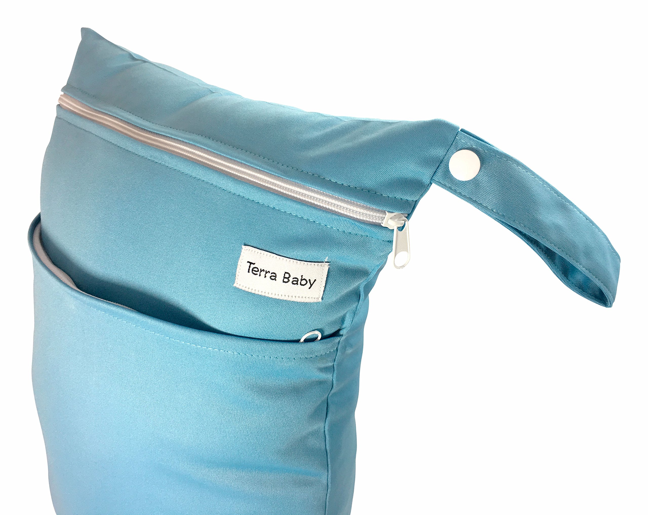 Baby Wet and Dry Bag for Diapers and Burp Cloths - Reusable and Washable (Blue)
