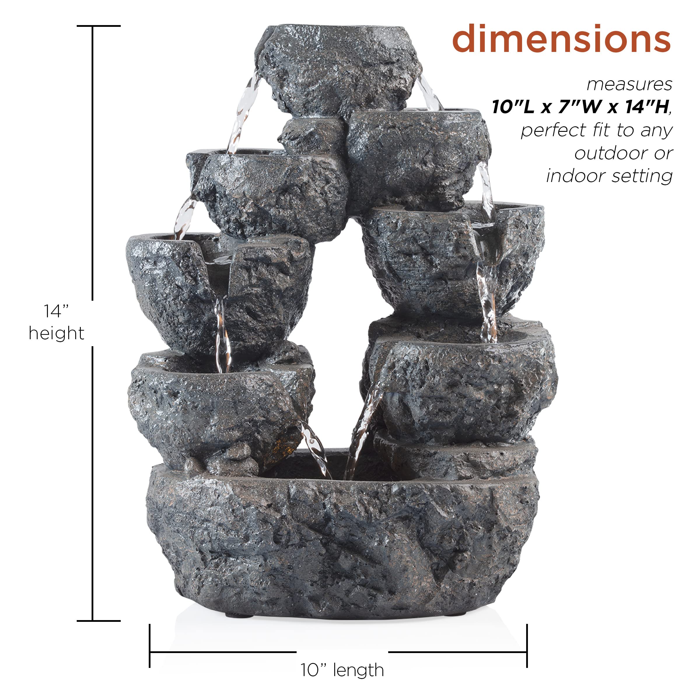 Alpine Corporation WIN1140 Cascading Fountain, 10" L x 7" W x 14" H, Gray