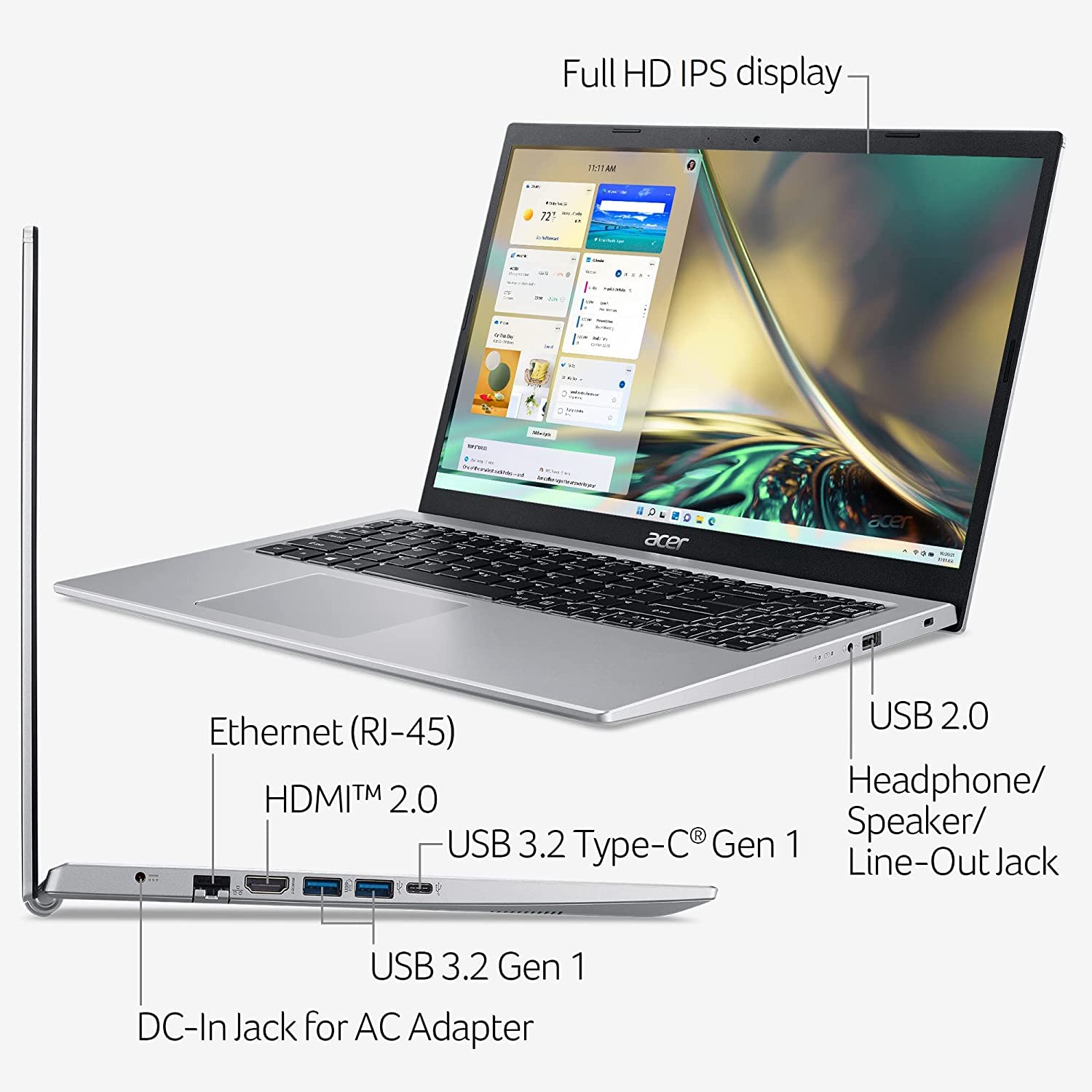 Acer Newest Aspire 5 Slim Essential Laptop, 15.6" FHD IPS Display, 20GB RAM, 512GB SSD, Intel Dual-Core Processor, WiFi 6, USB A&C, RJ-45, Webcam, Amazon Alexa, Windows 11 Home, w/Mouse Pad