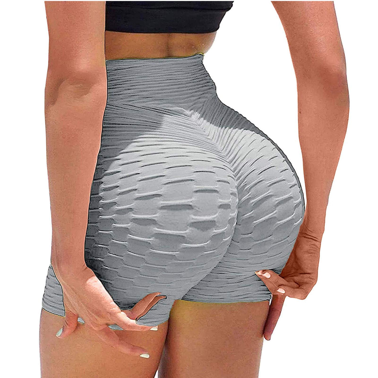 Bblulu High Waisted Workout Shorts for Women Butt Lifting Tummy Control Workout Short Fashion Textured Slimming Booty Shorts
