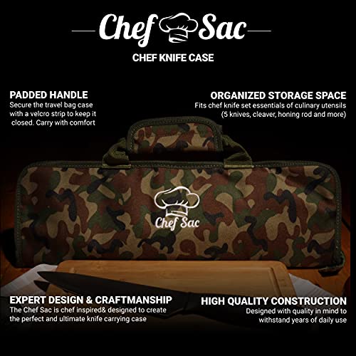 Chef Sac Chef Knife Roll Bag Travel Case | 8+ Slots for Knives & Tools | 2 Flaps with Cleaver & Mesh Pocket | Chef Knife Case for Professional & Culinary Work | Knives Not Included (Army Green)