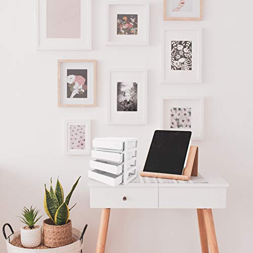 Cabilock Desktop Storage Drawer 4 Tier Desk Organizer Multi Functional Personal Organizer Mini Sliding Drawers Heavy Duty Plastic Containers for Storing Jewelry Makeup Arts Craft Stationery White