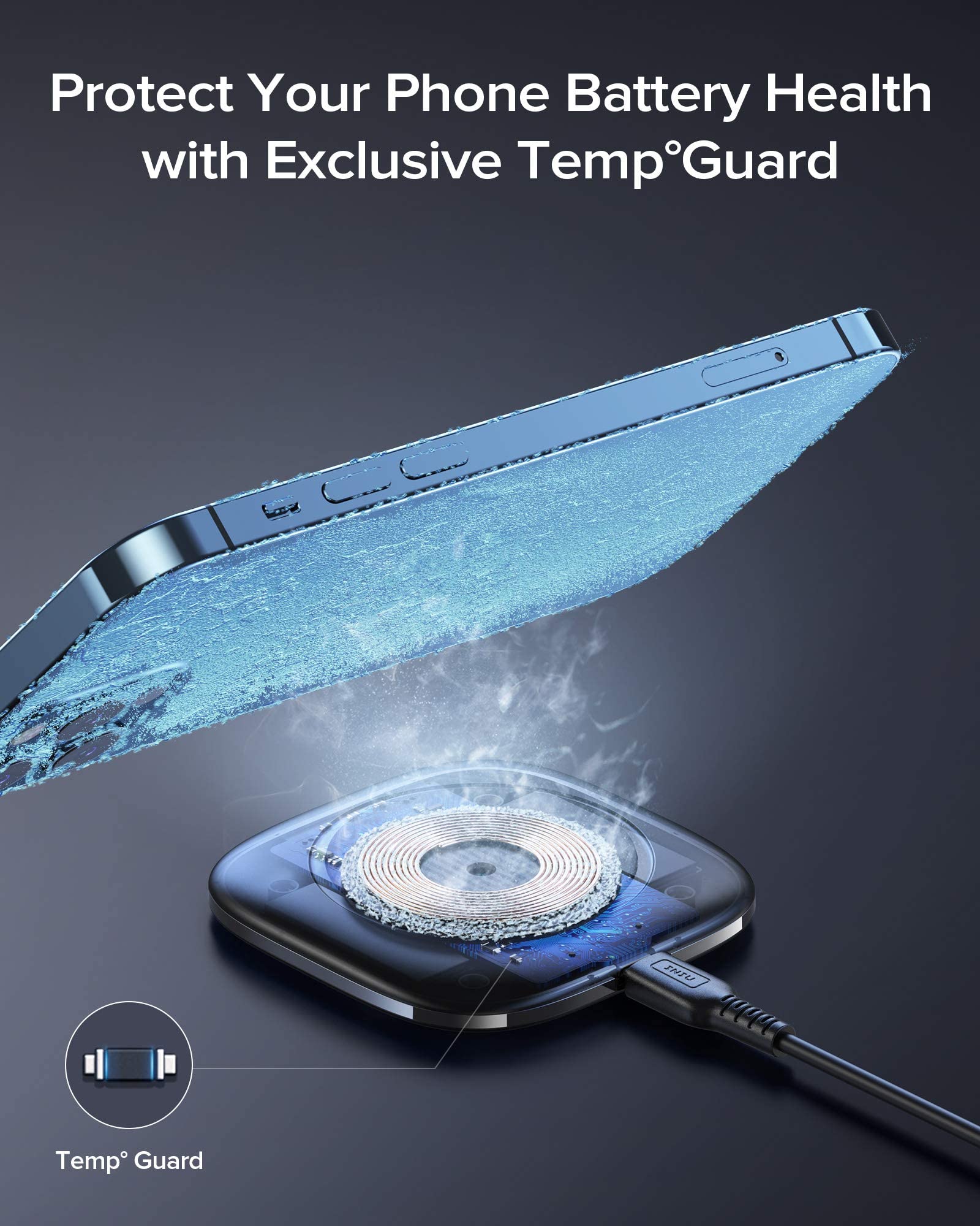 INIU Wireless Charger, 15W Super Fast Wireless Charging Pad with Temp°Guard Compatible with iPhone 14 13 12 11 Pro Max Xr Xs X 8 Plus Samsung Galaxy S20 S10 S9 Note10 9 AirPods LG Google etc.
