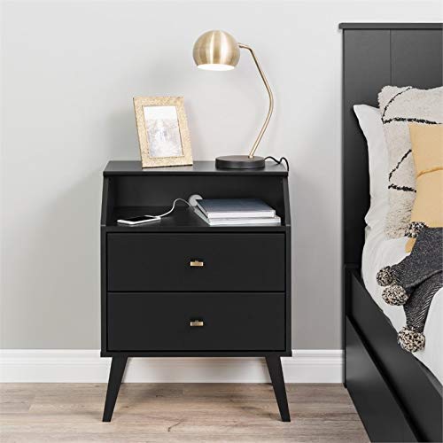 Prepac Milo Mid Century Modern Night Stand with Angled Top, 2-Drawer, Black
