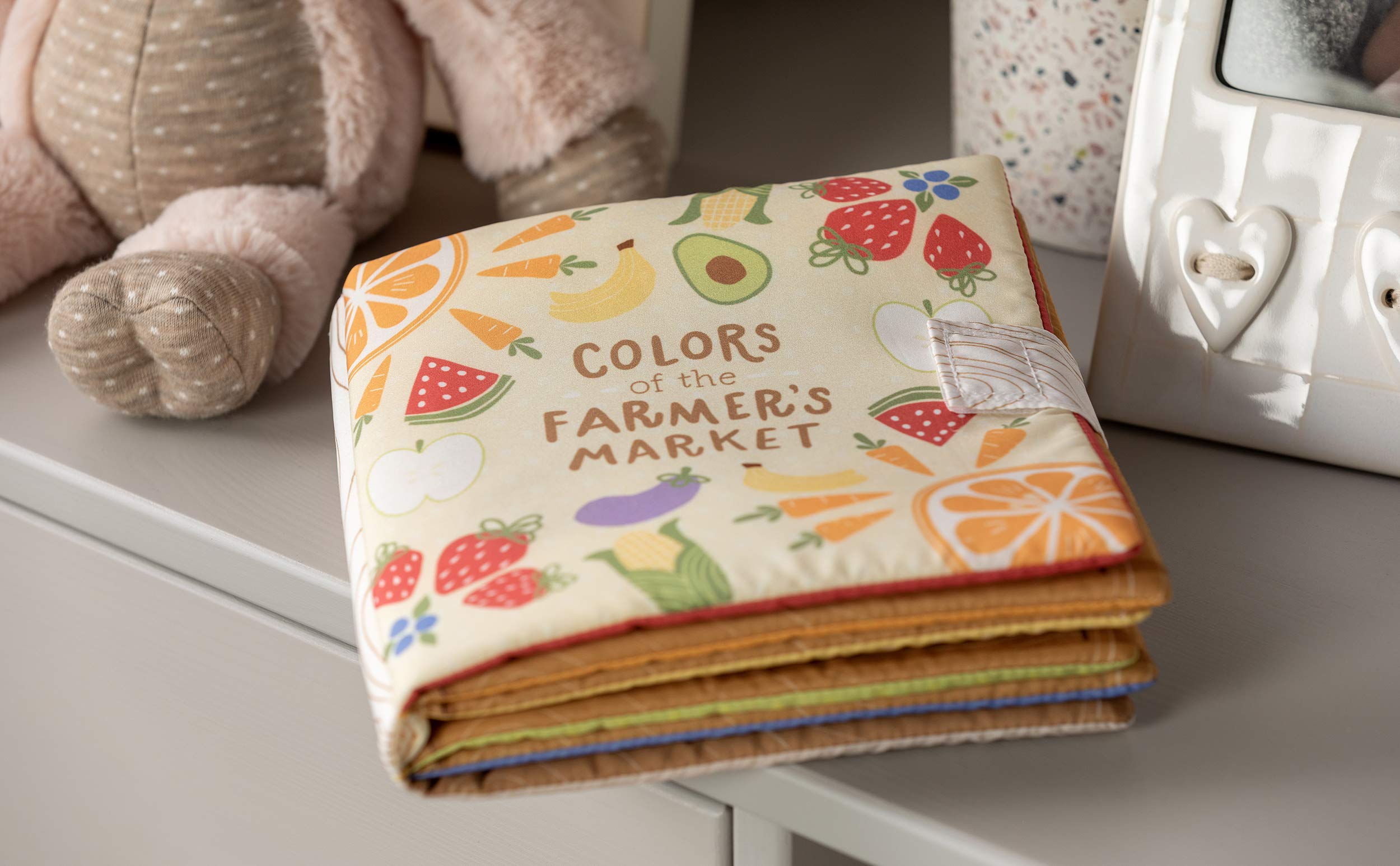 DEMDACO Farmer's Market Bright Colors 7 x 7 Polyester Fabric Baby Soft Touch Feel Book