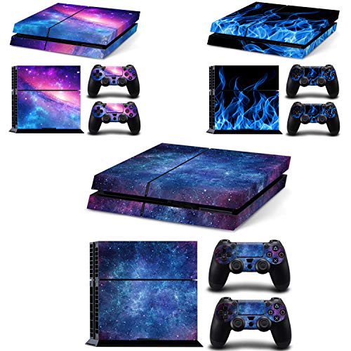 Ps4 Stickers Full Body Vinyl Skin Decal Cover for Playstation 4 Console Controllers (with 4pcs Led Lightbar Stickers)(PS4 Console (Blue Starry Sky))