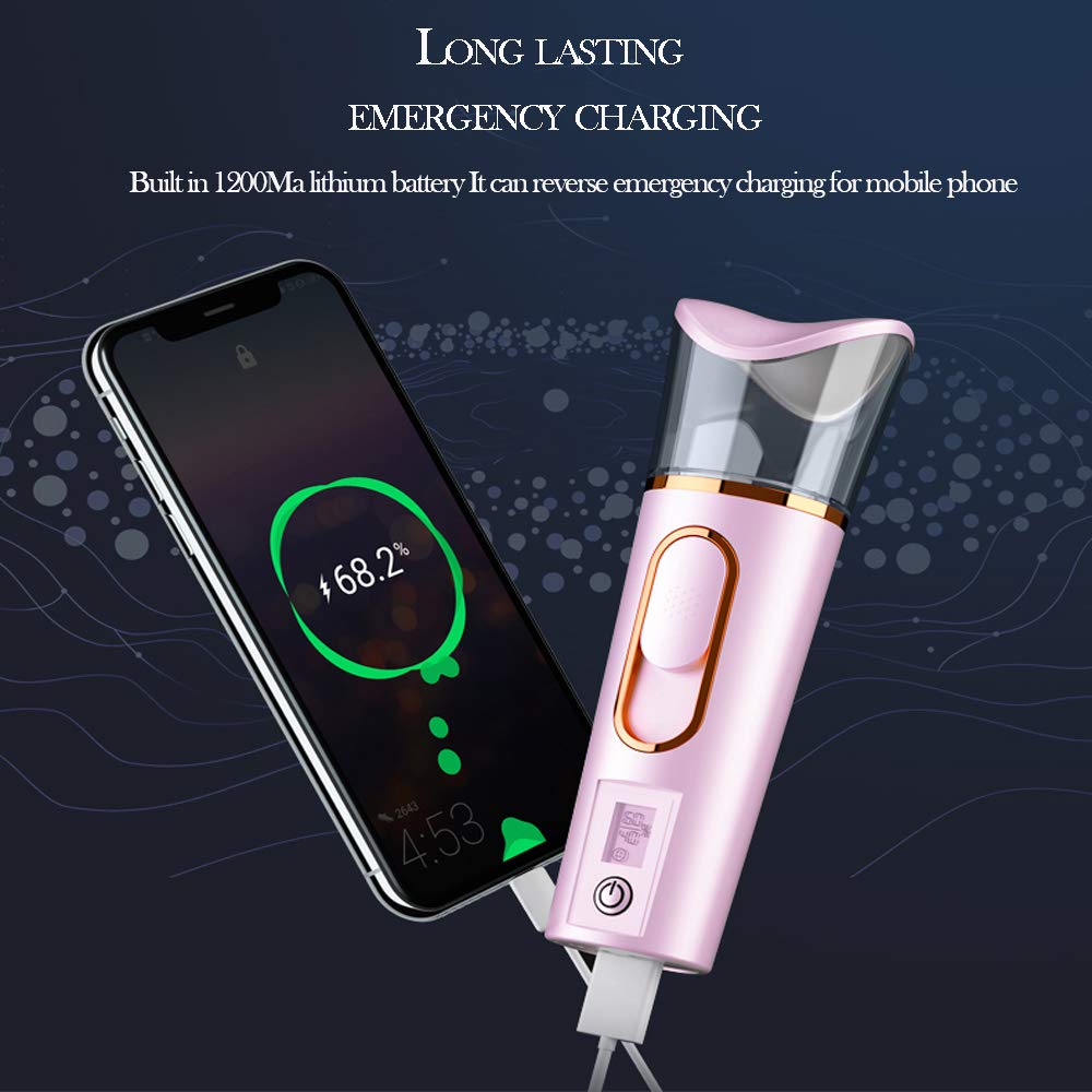 FATUXZ Handy Nano Facial Mister with Skin Analyzer Moisture Tester, Portable Nano Mist Sprayer Atomization Eyelash Extensions Steamer Mister,Mini Cool with Large Capacity,Face Moisturizing