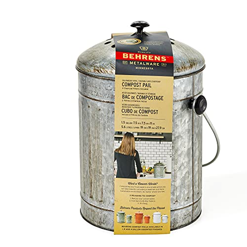Behrens Kitchen Countertop Compost Bin With Lid, Aged Metal, 1.5-Gallon Capacity