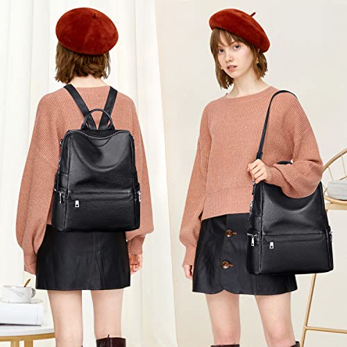 ALTOSY Leather Backpack for Women Elegant Genuine Backpack Purse Ladies Leather Shoulderbag (S80 Black)