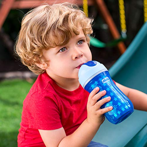 Chicco Insulated Flip-Top Straw Spill Free Baby Sippy Cup, 12 Months+, Blue/Teal, 9 Ounce (Pack of 2)