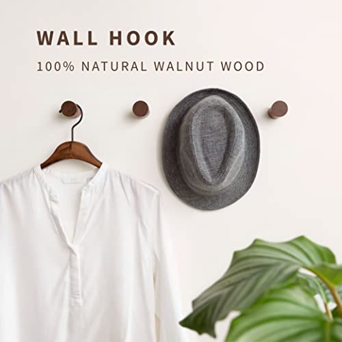 NAUMOO Natural Wooden Wall Hooks - Pack of 4 - Wall Mounted Modern Hook - Handmade Decorative Wood Coat Pegs - Minimalist Hooks for Hanging Hat, Coats (Black Walnut Wood)