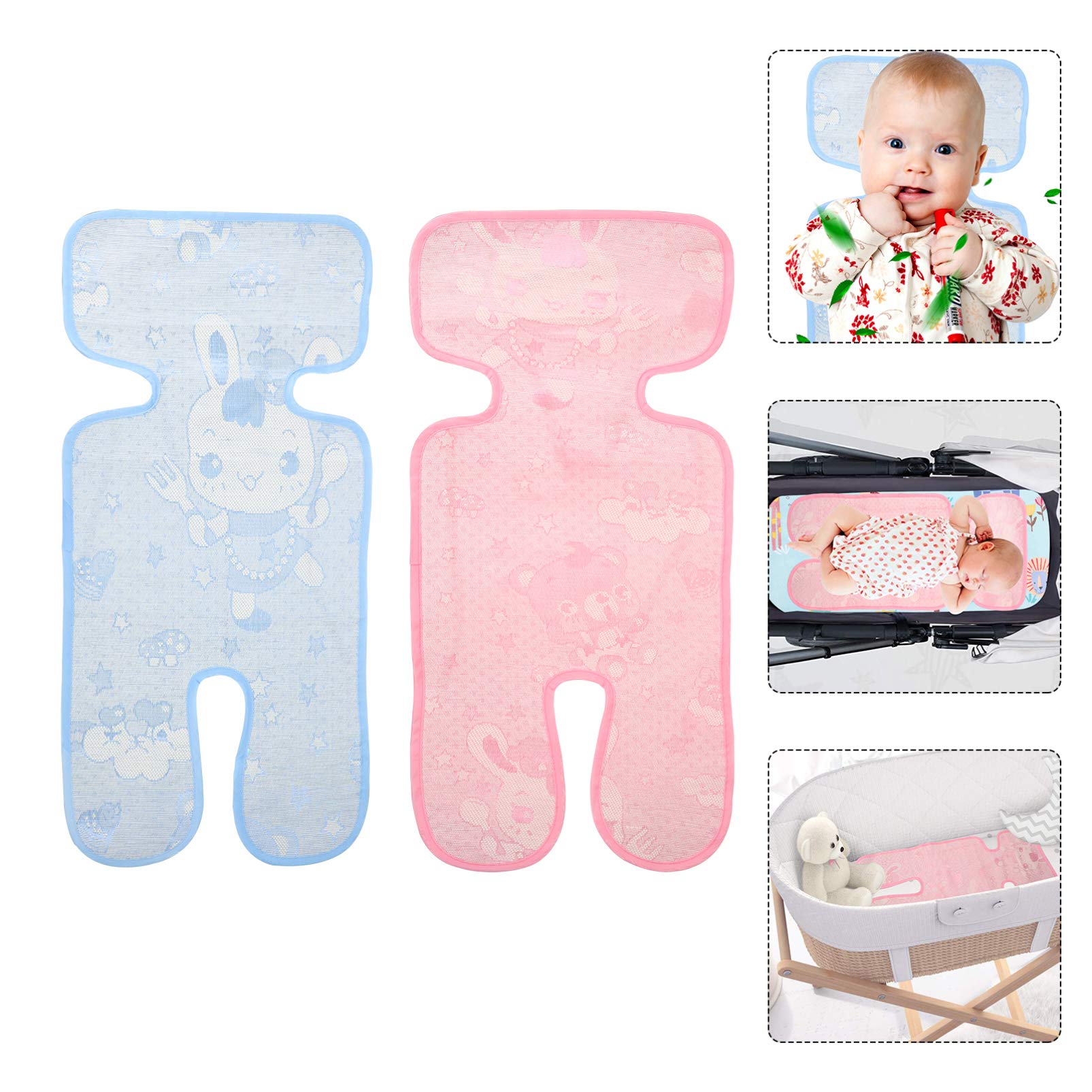 FAVOMOTO 2pcs Baby Stroller Liner Seat Pad Summer Cooling Mat Cushion for Stroller Car Seat High Chair Pushchair Infant Carriage Cushion Washable