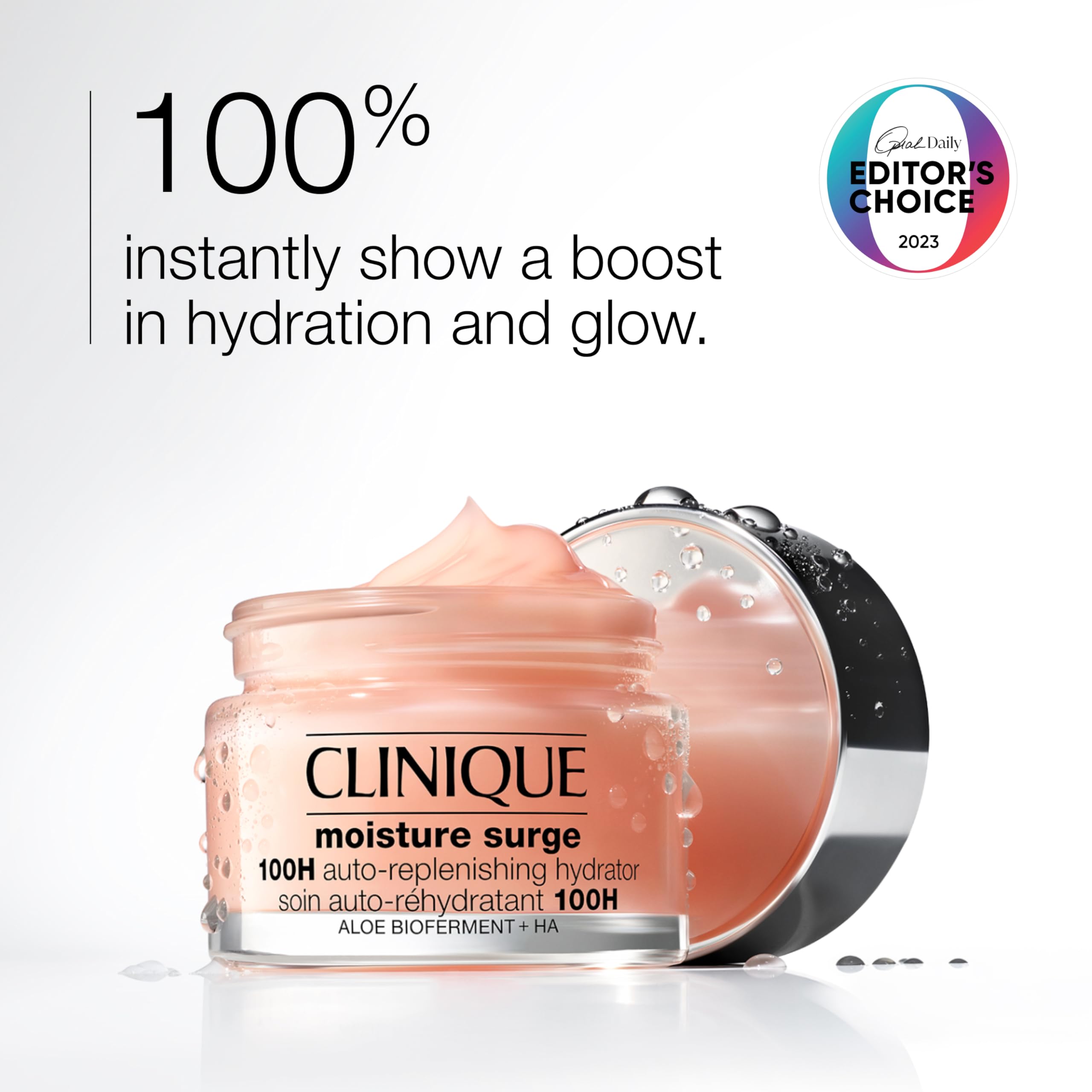 Clinique Moisture Surge 100H Auto-Replenishing Hydrator Oil Free Face Moisturizer With Hyaluronic Acid For All Skin Types | Hydrating + Moisturizing, 1 Fl Oz