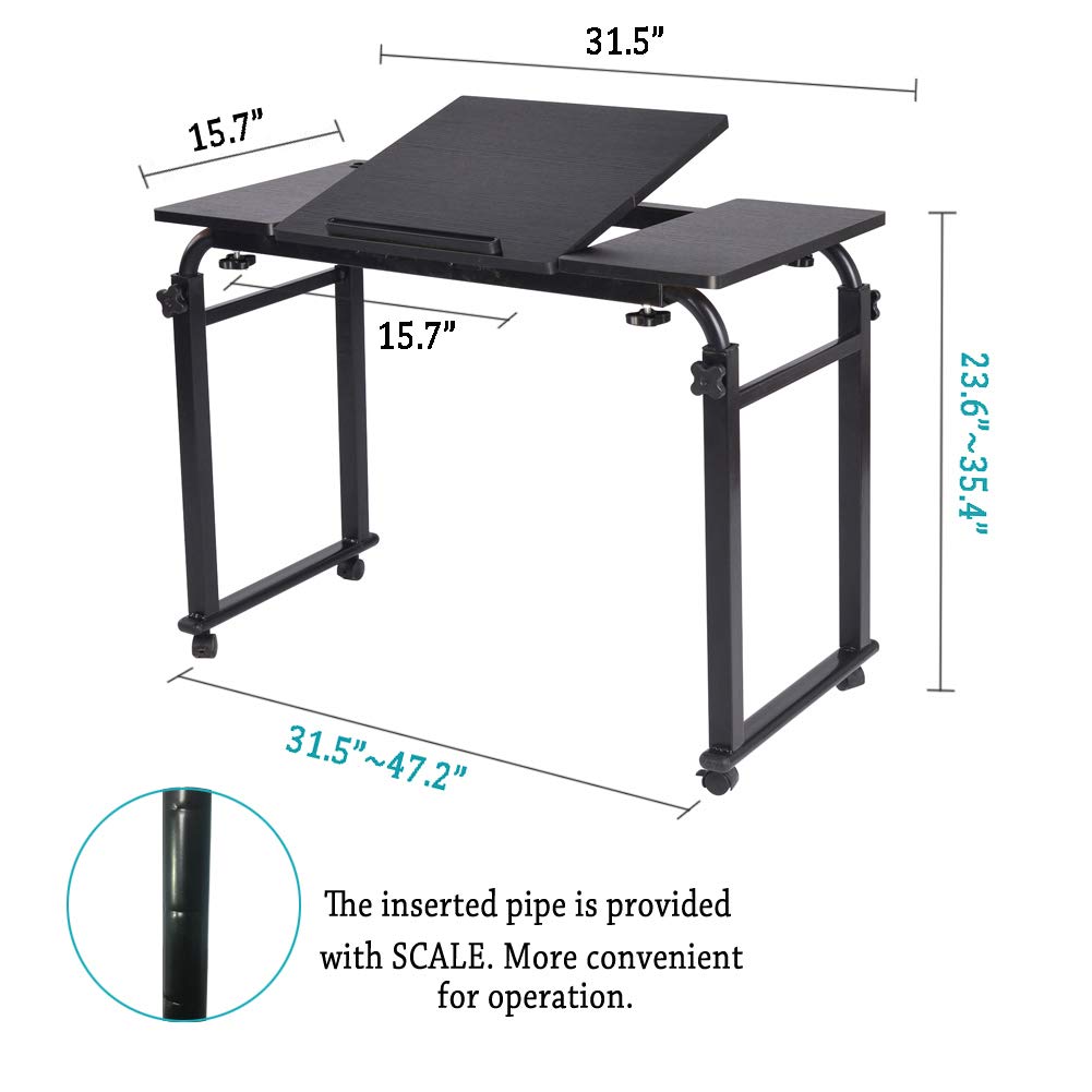 KOMOREBI Overbed Table with Wheels Laptop Desk Cart Table Over The Bed Table Adjustable Height and Length for Hospital and Home use