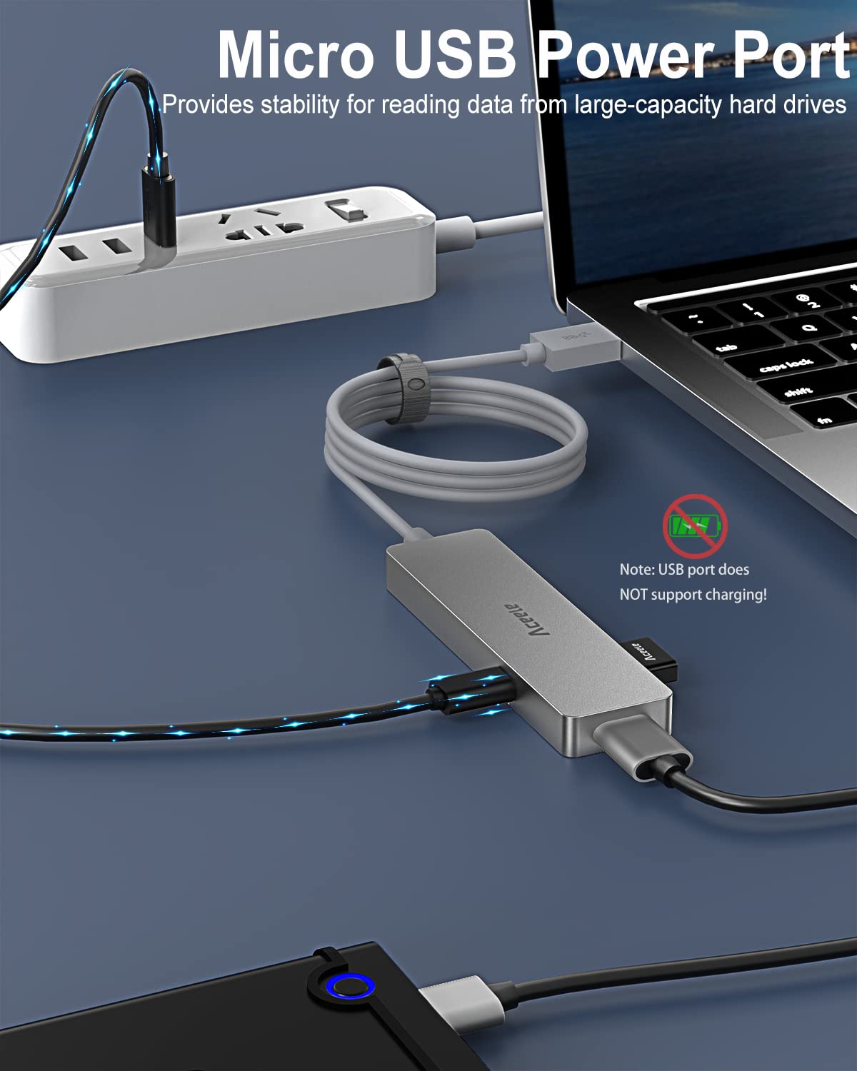Aceele 6 in 1 USB 3.0 Hub Bundle of 4 in 1 USB 3.0 Hub, 4ft Extended Long Cable, Ultra-Slim Multiport Expander for Desktop Computer PC, Laptop, Chromebook, Mac Mini, iMac, PS4, Flash Drive Data