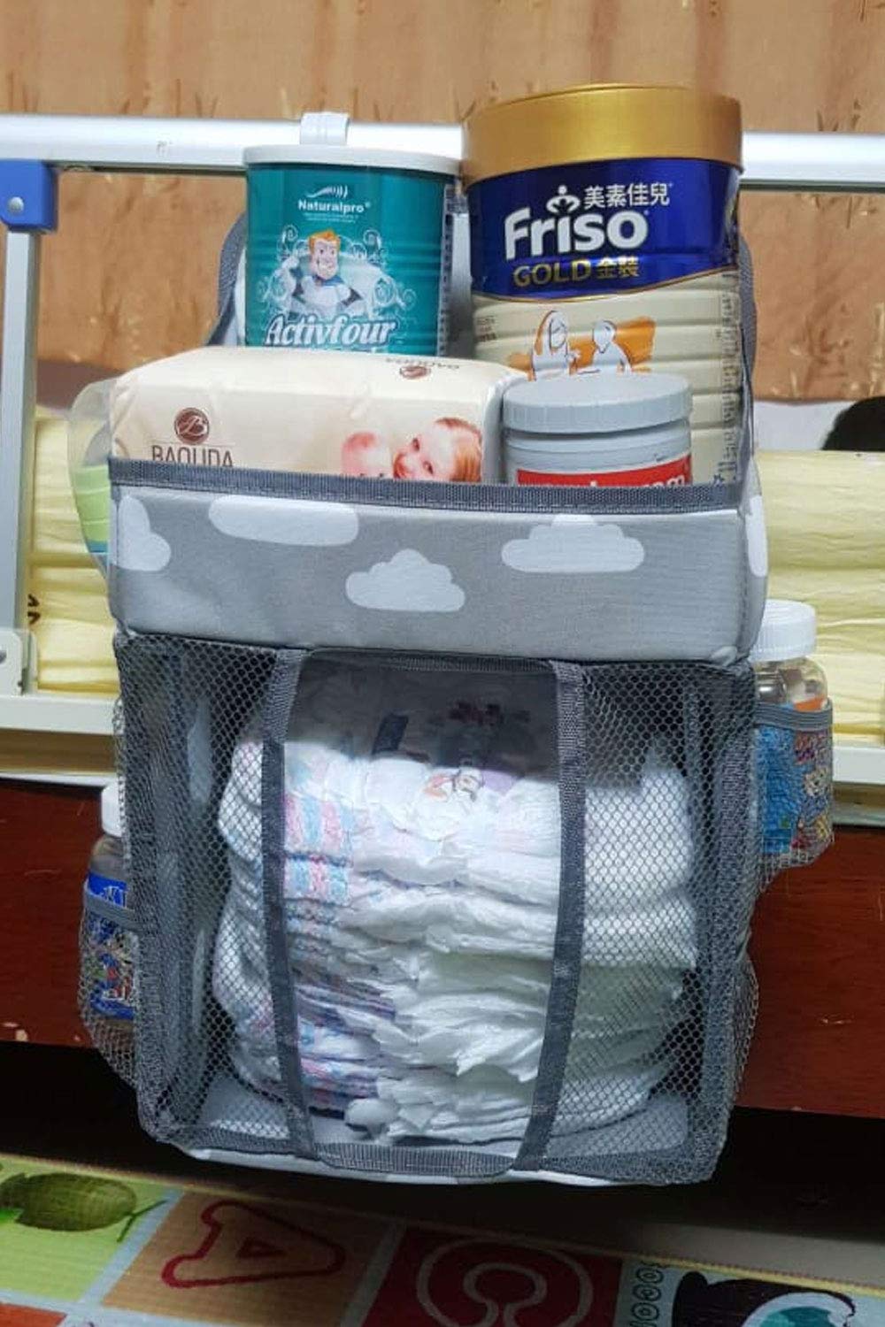 SC Printing World Hanging Diaper Caddy Organizer with Bibs Changing Table Diaper Stacker for Crib Storage, Playard and Nursery Organisation