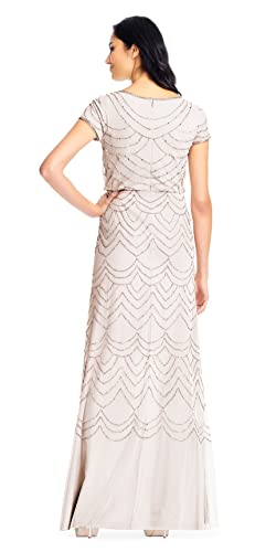 Adrianna Papell Women's Short Sleeve Blouson Beaded Gown, Blush/Gold, 6