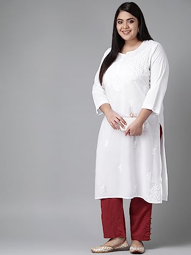 Ada Indian Hand Embroidered Chikankari White Cotton Kurti Kurta Tunic for Women A100376 (Small)