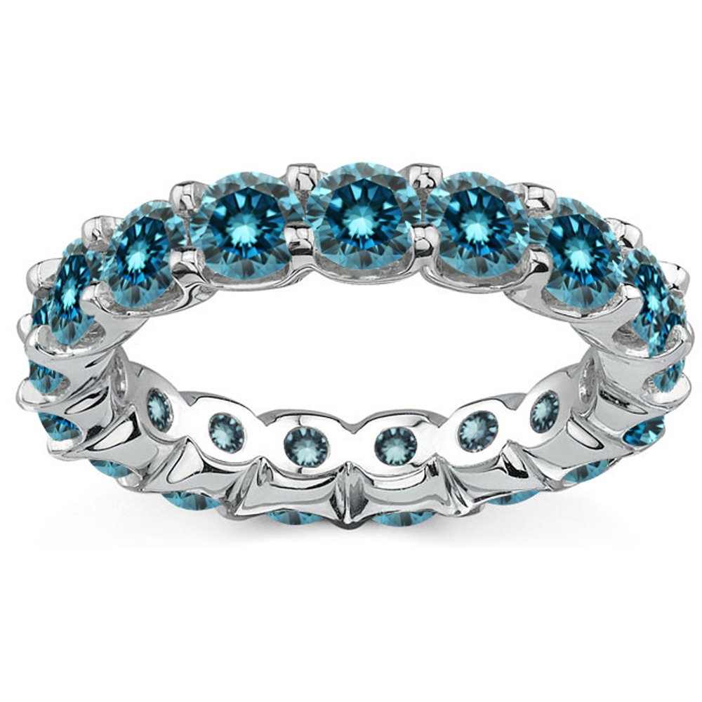 2.50 Carat Natural Blue Diamond Full Eternity Wedding Anniversary Bridal Band Ring 14K White Gold