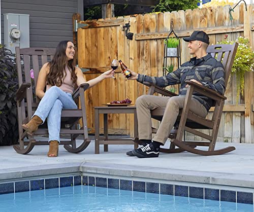 Cecarol Patio Oversized Rocking Chair Outdoor, Weather Resistant, Low Maintenance, High Back Front Porch Rocker Chairs 385lbs Support Poly Lumber Rocker, Wood-Like Plastic Chair, Coffee-PRC01