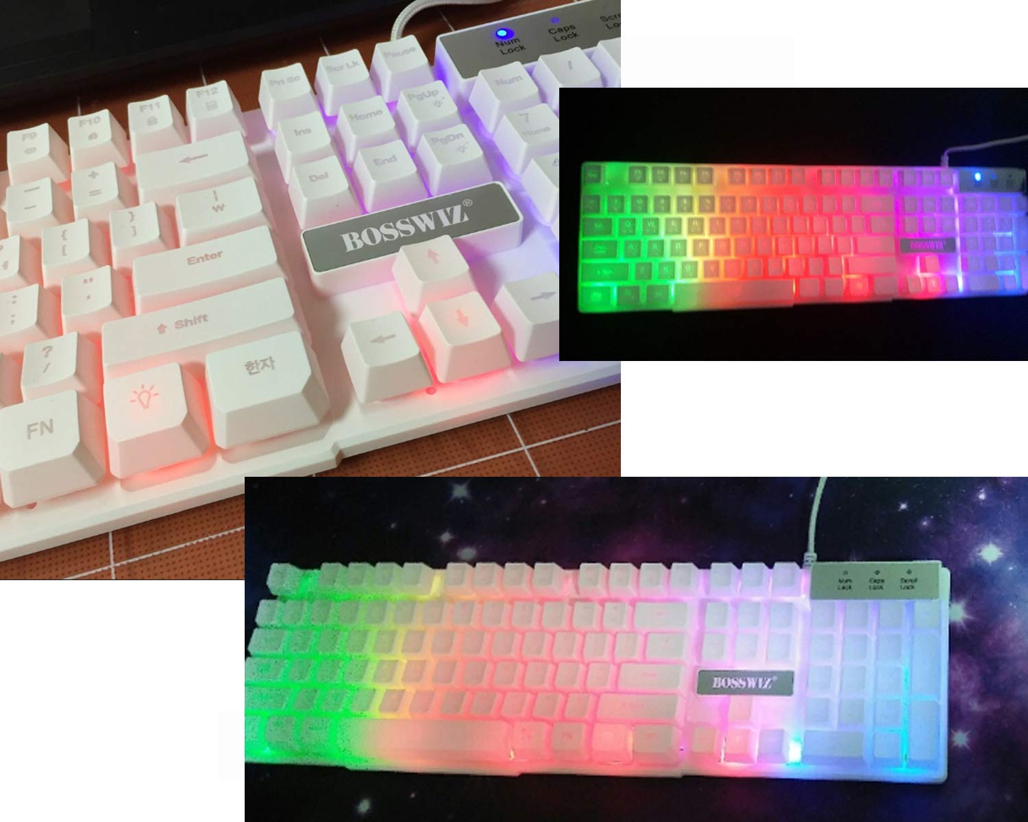 Bosswiz Gaming Keyboard, K80 3 Color Backlight LED, Mechanical, USB, 104 Keys, Korean/English (QWERTY), Ambidextrous, Modern Style, Office Use