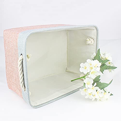 Yimi's Dream Foldable Storage Basket, [3-Pack] Storage Bin for Gifts Empty, Fabric Storage Baskets for Shelves with Handles, Pink Storage Bins for Organization (GlacierGrey & Pink, 15Lx11Wx8H inch)