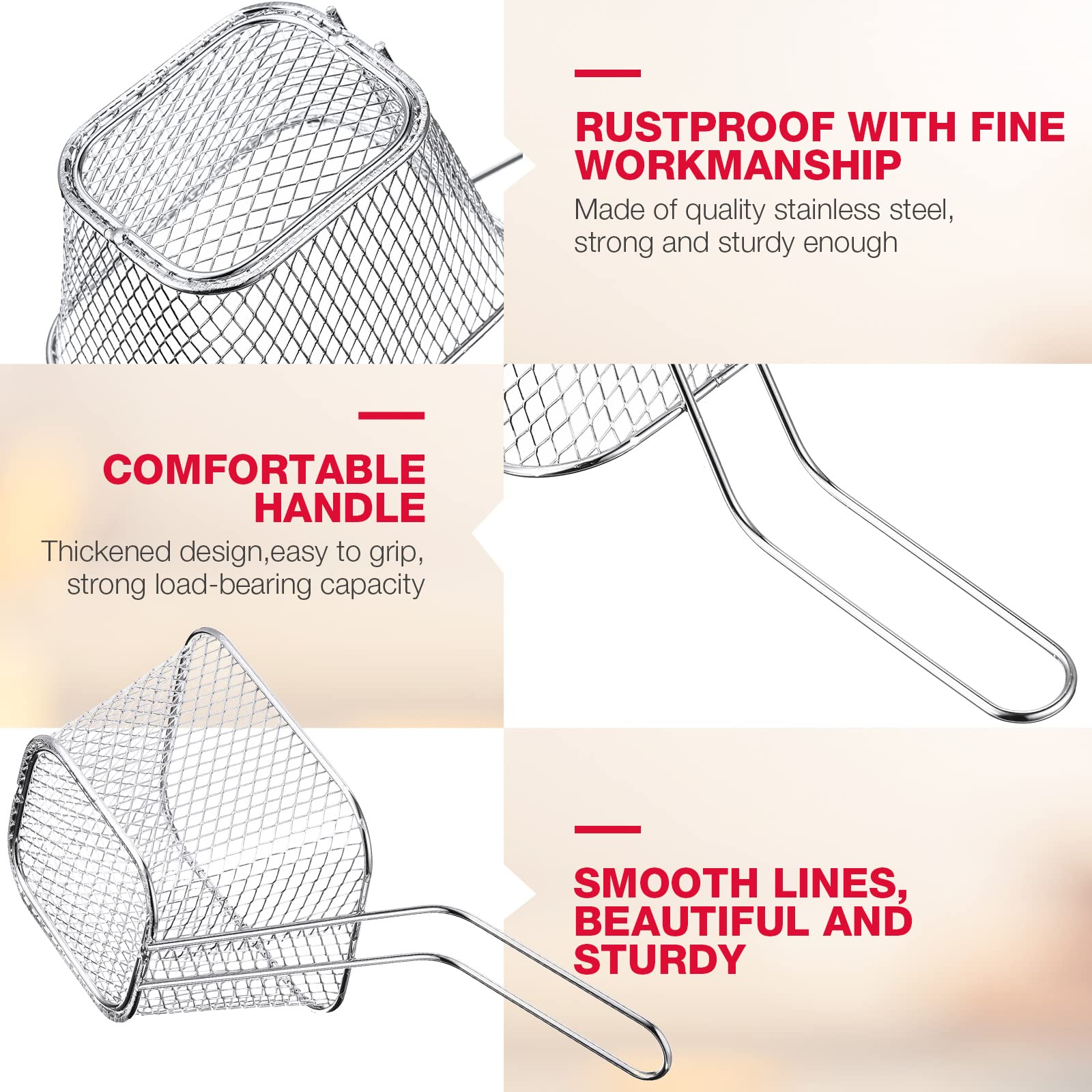 24 Pcs Mini Square Fry Basket Stainless Steel French Fries Holder Deep Fryer Baskets Only Square Mesh Food Basket with Handles Small Serving Basket for Kitchen Restaurant Cafe Barbecue (Silver)