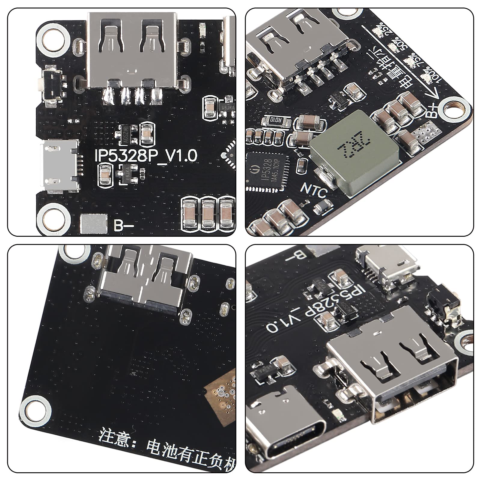 2Pcs IP5328P Boost Charging Module Dual USB 18650 Battery Fast Charger Treasure Tpye-c 3.7V to 5V 9V 12V Step up Fast Quick Charger Circuit Board QC2.0 QC3.0 Mobile Power Main Board