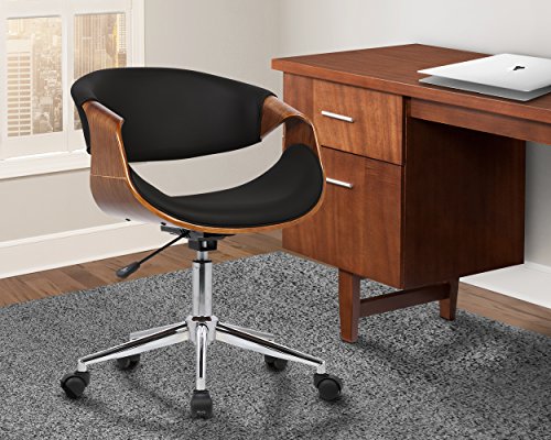 Armen Living Geneva Office Chair in Black Faux Leather and Chrome Finish