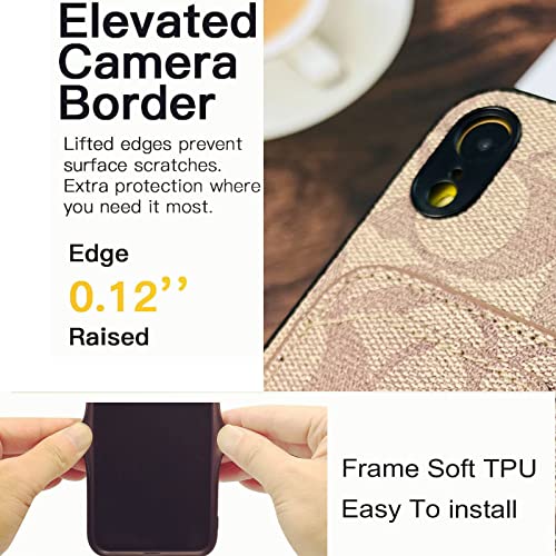 Atiptop Compatible for iPhone XR Luxury Leather Card Case Holds 1-2 Cards |Raised Bevel Around Screen & Camera | Khaki