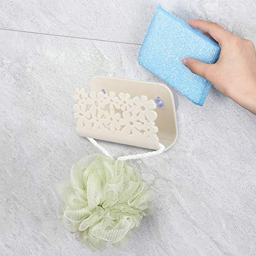Never Rust Plastic Sponge Holder, Tomorotec Sink Caddy Sink Suction Cups Easy Access Holder Shower and Kitchen Organizer Quick Drain Easy Attach (Beige)